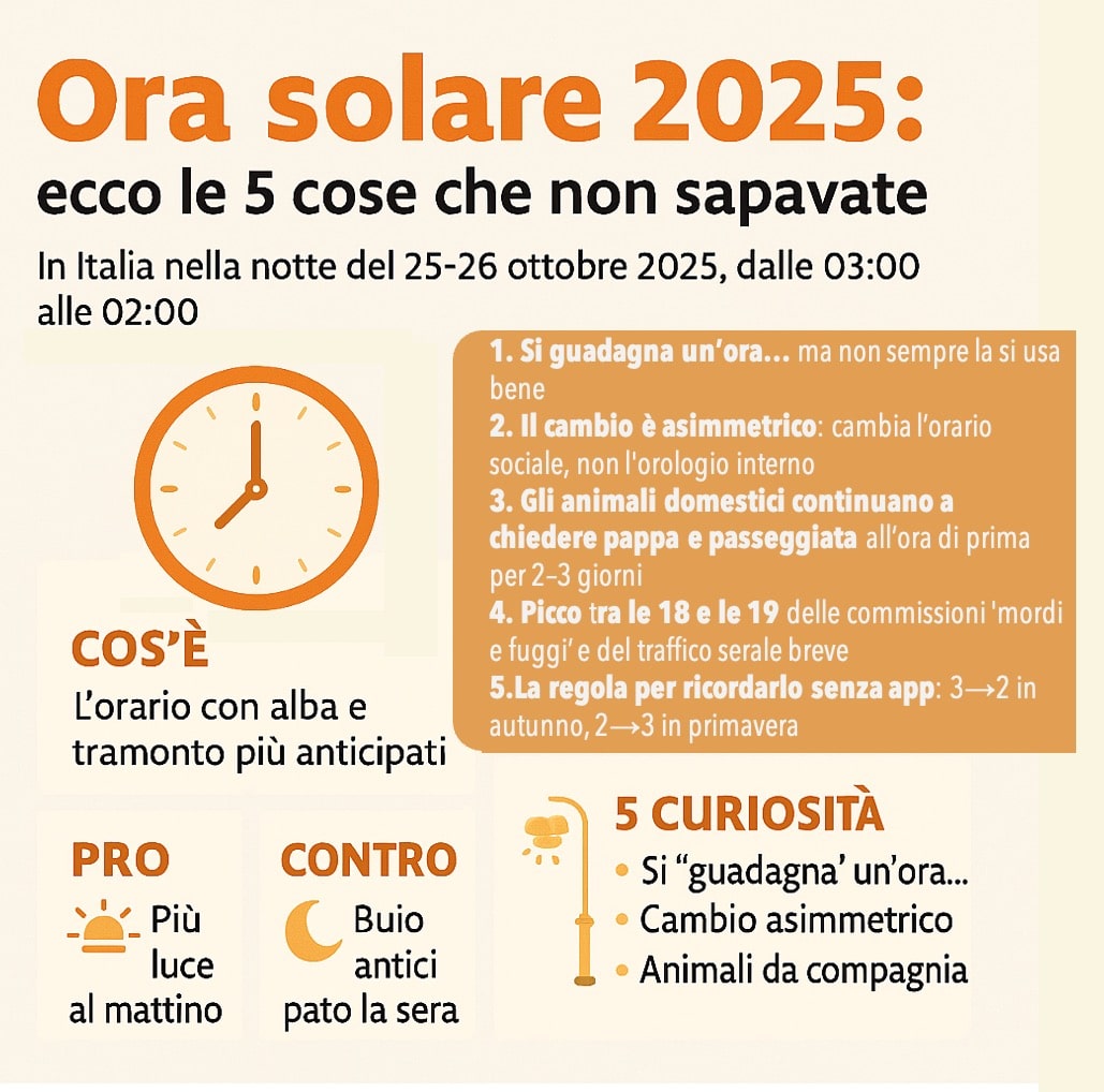Ora solare 2025: 5 cose che (quasi) nessuno sa sul cambio d’ora in Italia