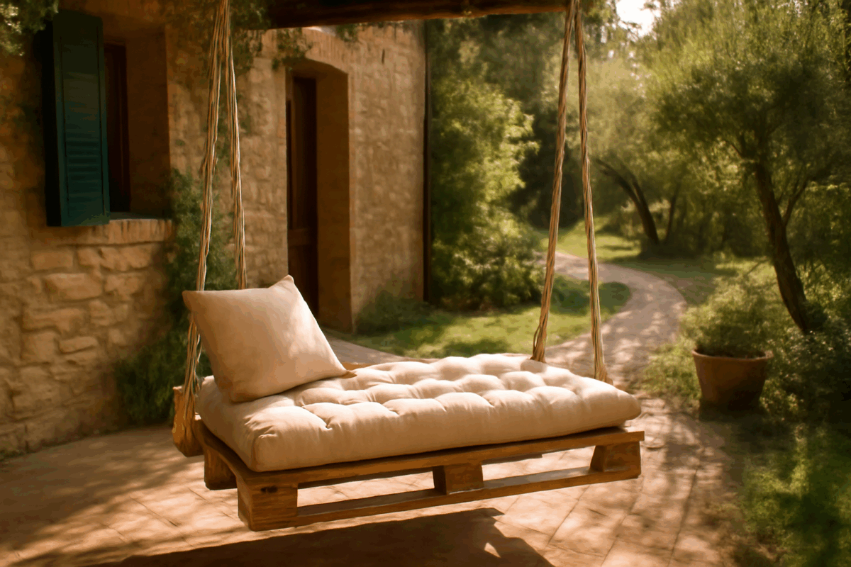 Dondolo da pallet con cuscino: riciclo creativo estivo
