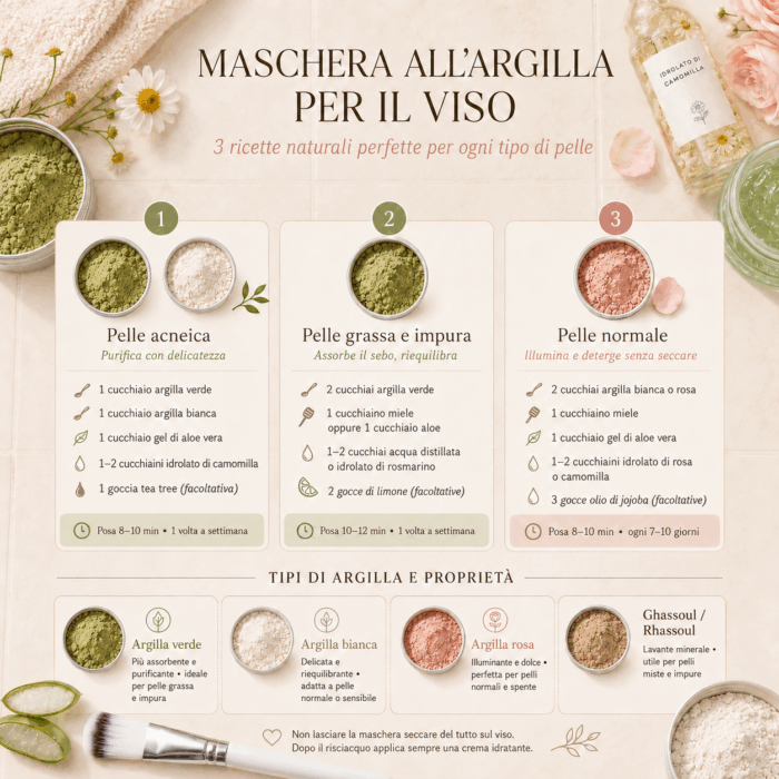 Maschera all’argilla viso: 3 ricette per ogni tipo di pelle